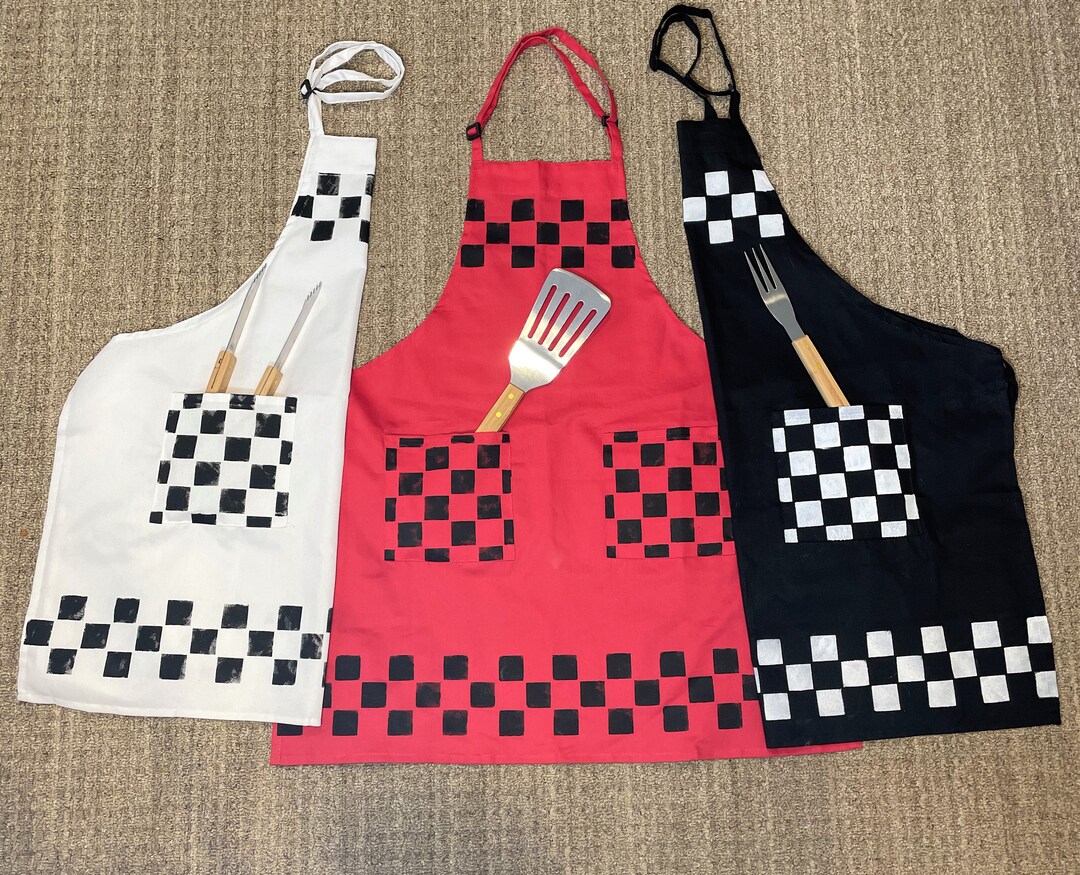 Hand Painted Checkerboard His/ Hers Apron in Red, White and Black - Etsy