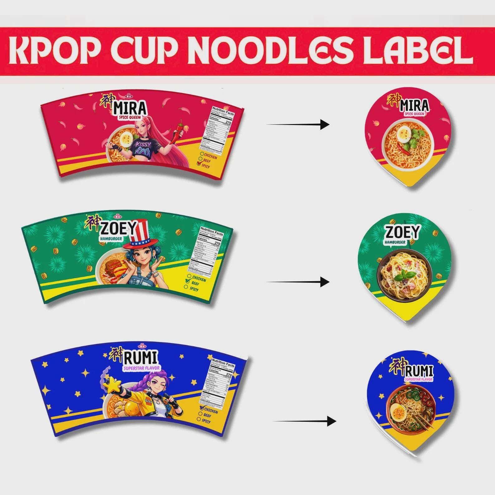 Kpop Demon Hunters Cup Noodle Labels – Huntrix Ramen Party Decor ...