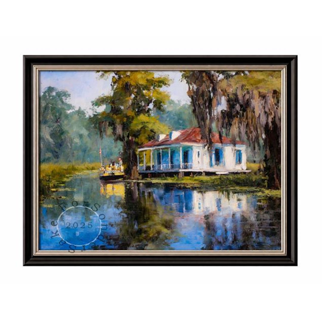 Louisiana Bayou Cottage Print | Southern Landscape Wall Art (digital ...