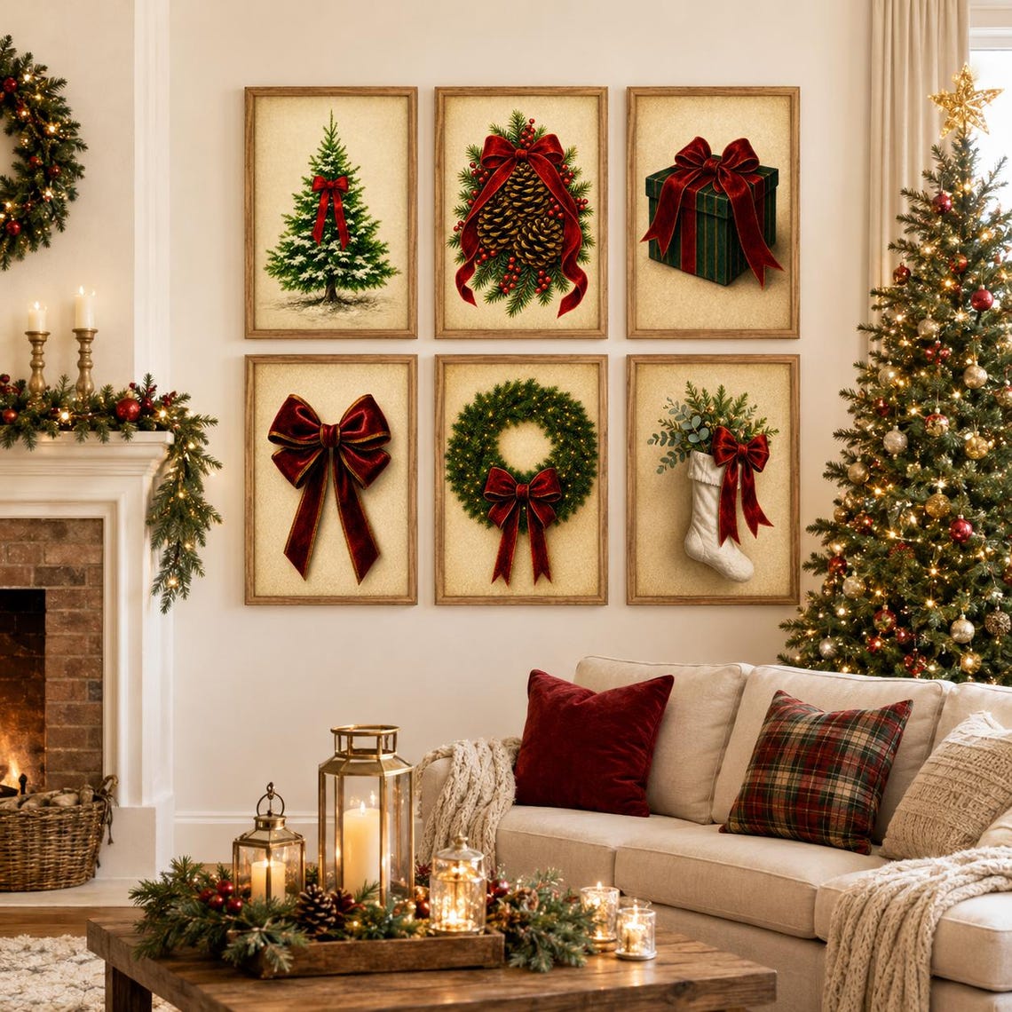 Christmas Art Prints Bundle of 6, Vintage Christmas Wall Art, Holiday ...