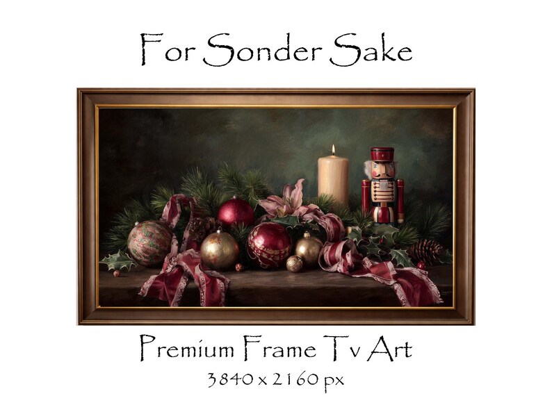 Vintage Christmas Frame TV Art, Moody Nutcracker Holiday Painting ...