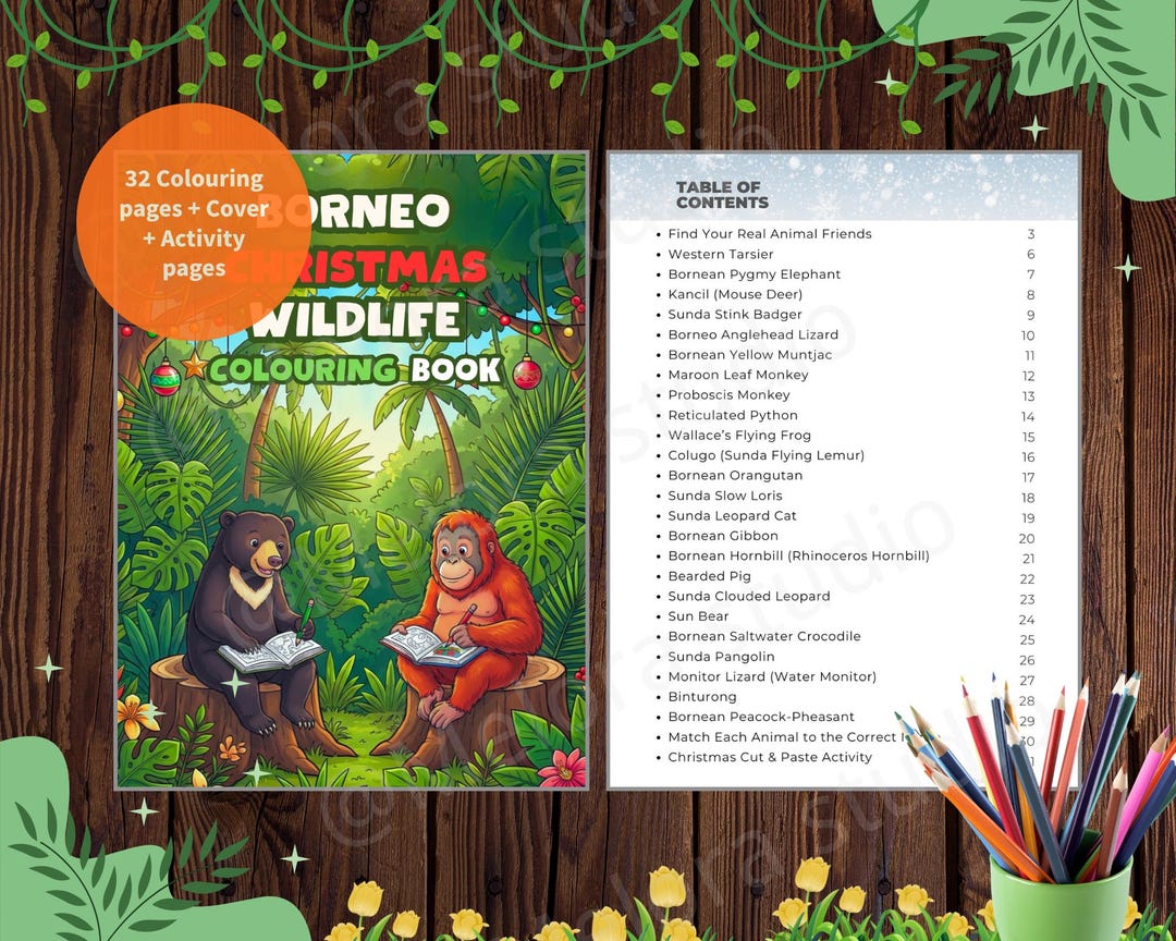 Borneo Christmas Wildlife Coloring Book for Kids | Tropical Animals ...