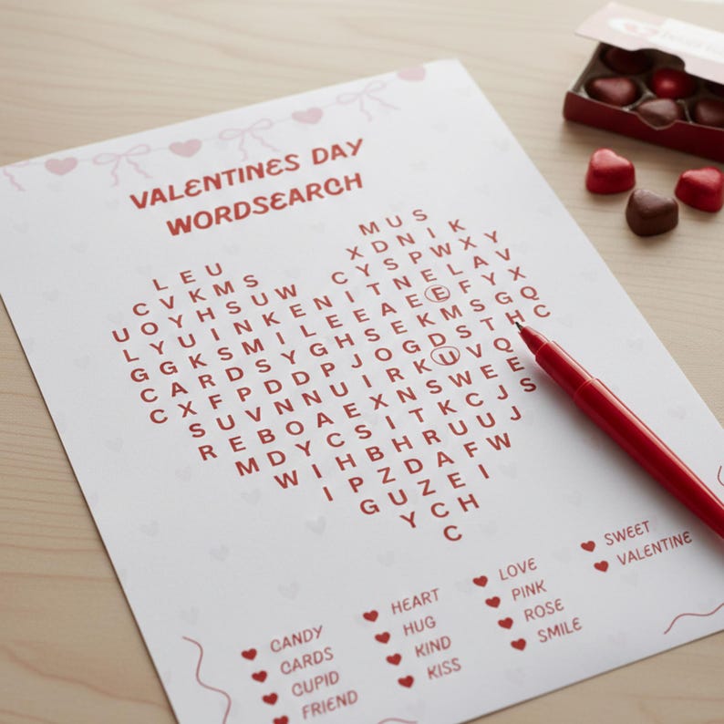 Valentine's Day Word Search, Heart Puzzle Game (instant Download ...
