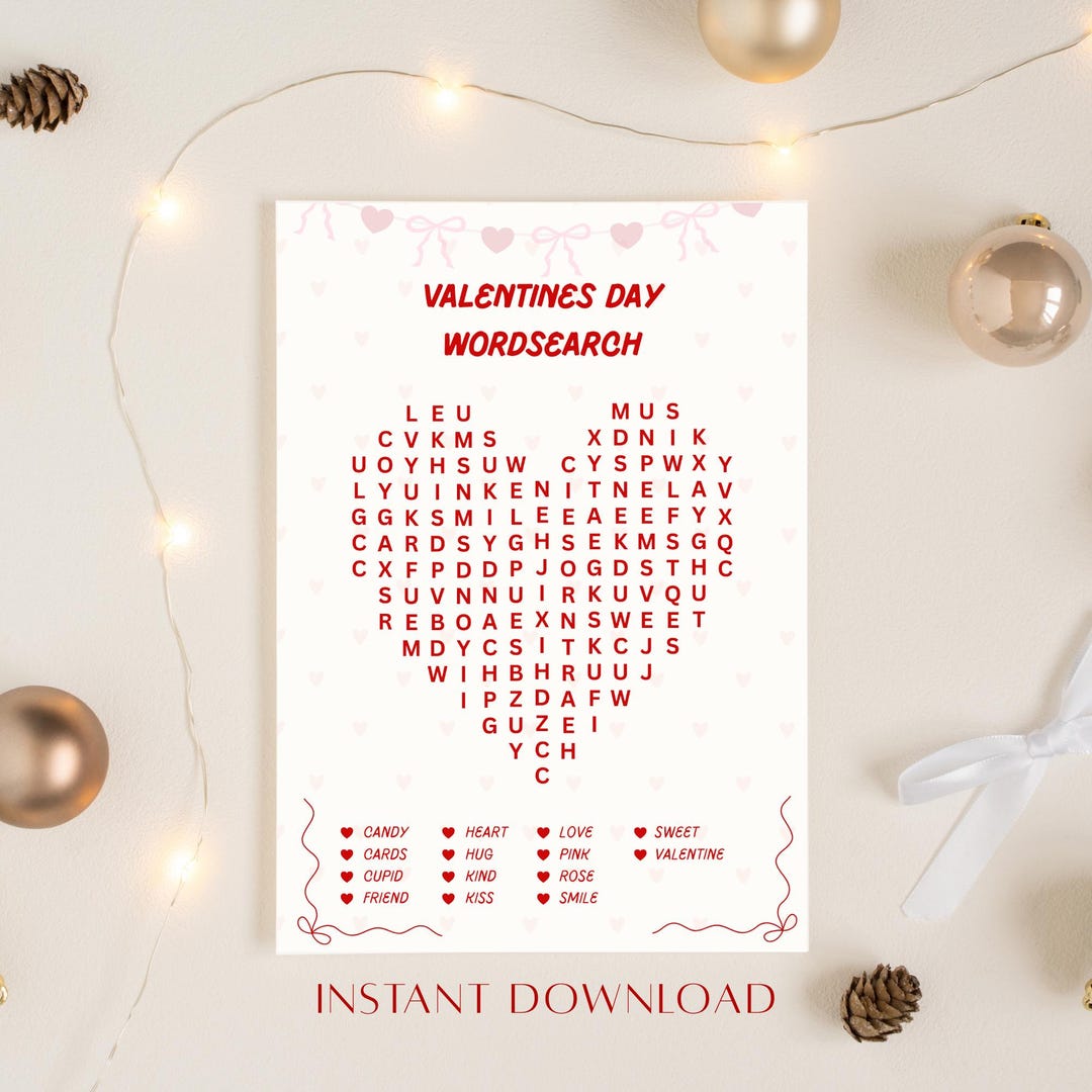 Valentine's Day Word Search, Heart Puzzle Game (instant Download ...