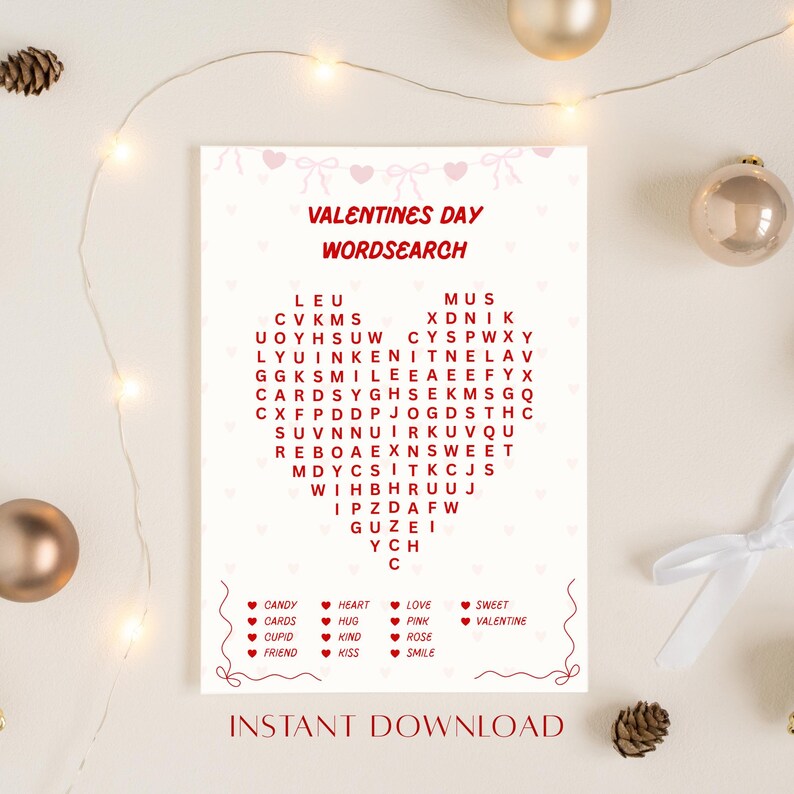 Valentine's Day Word Search, Heart Puzzle Game (instant Download ...
