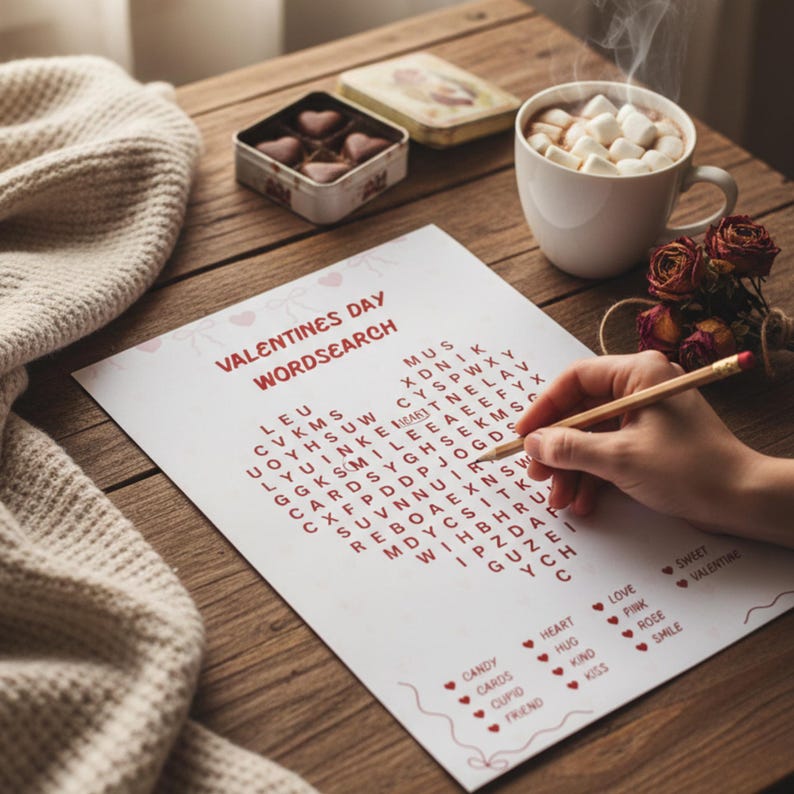 Valentine's Day Word Search, Heart Puzzle Game (instant Download ...