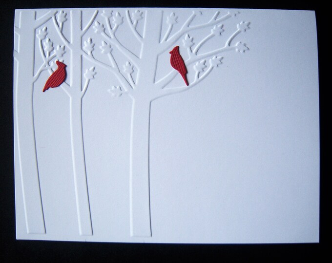 Set of Five Embossed Trees With Red Cardinals Note Cards - Etsy