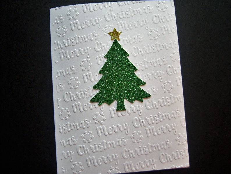Set of 5 Glittering Green Tree Embossed Christmas Cards - Etsy