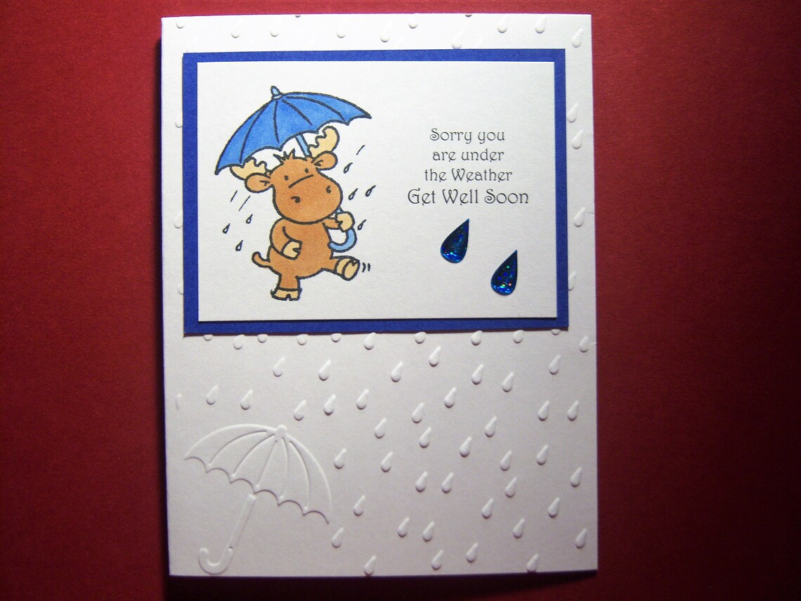 Riley Moose Under Umbrella Get Well Card - Etsy