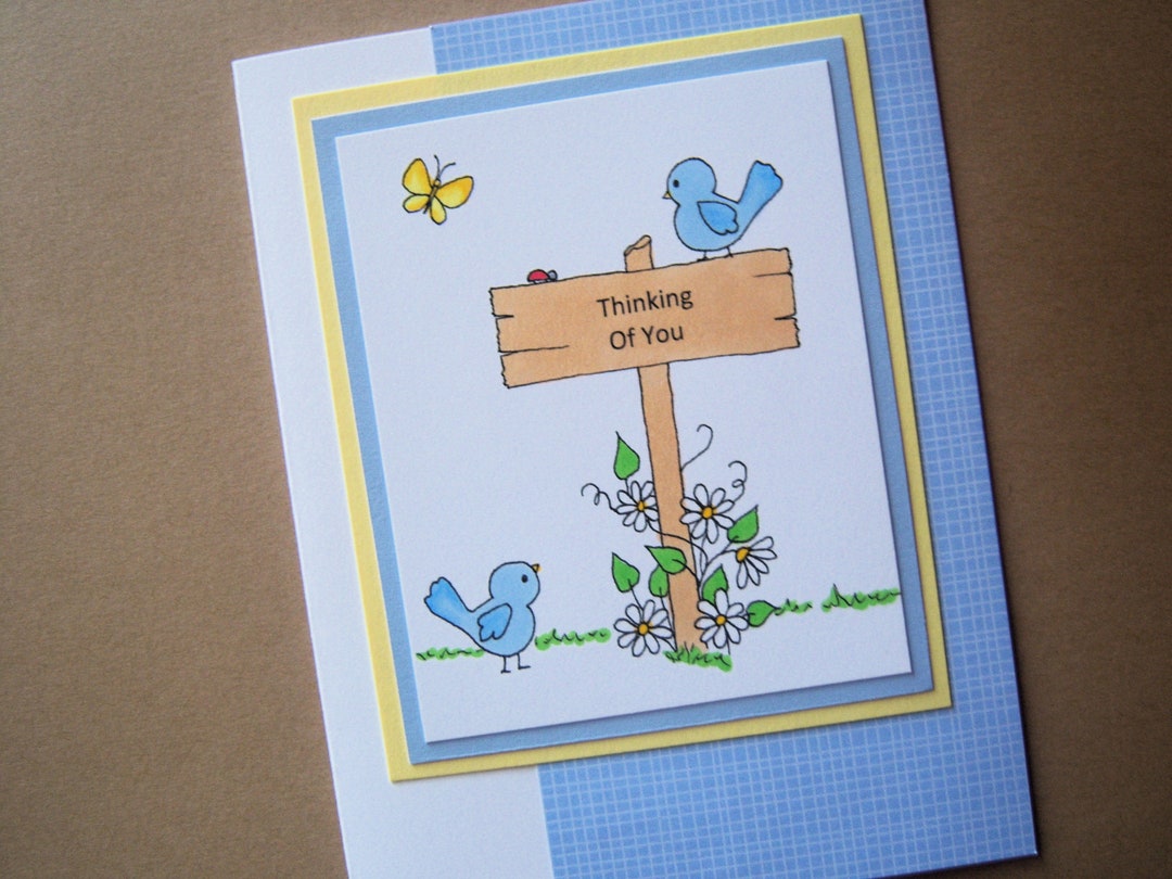 Birds With Flowered Sign Thinking of You Card - Etsy