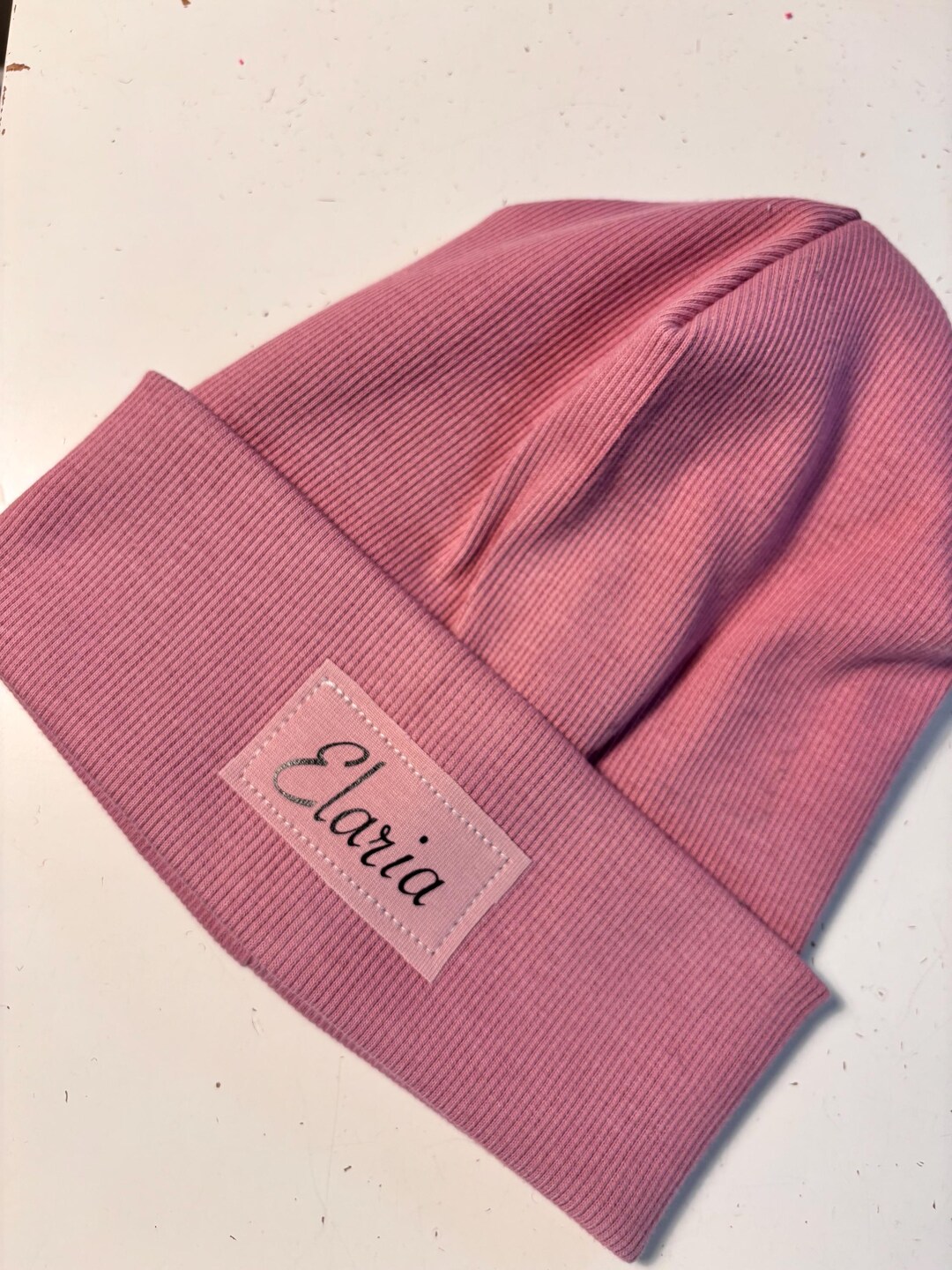 Dusty Rose, Children's Beanie, Cotton Rib, Hat, Patch With Desired Name ...