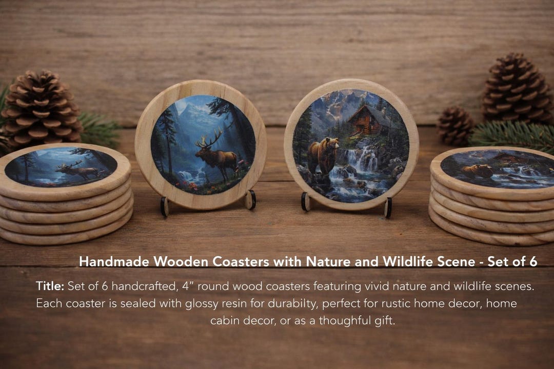 Set of 6 Rustic Wildlife Wood Coasters – 4