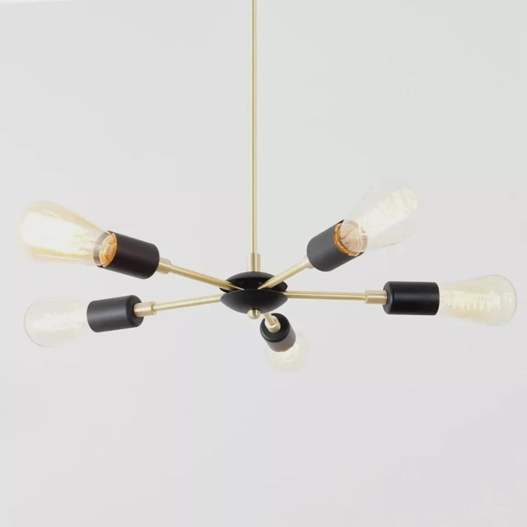 Modern Brass Sputnik Ceiling Light, Black Metal Multi Arm Chandelier ...