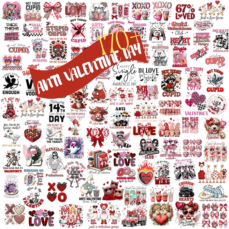 170+ Anti-valentine SVG & PNG Bundle | XOXO Funny Valentine Clipart ...