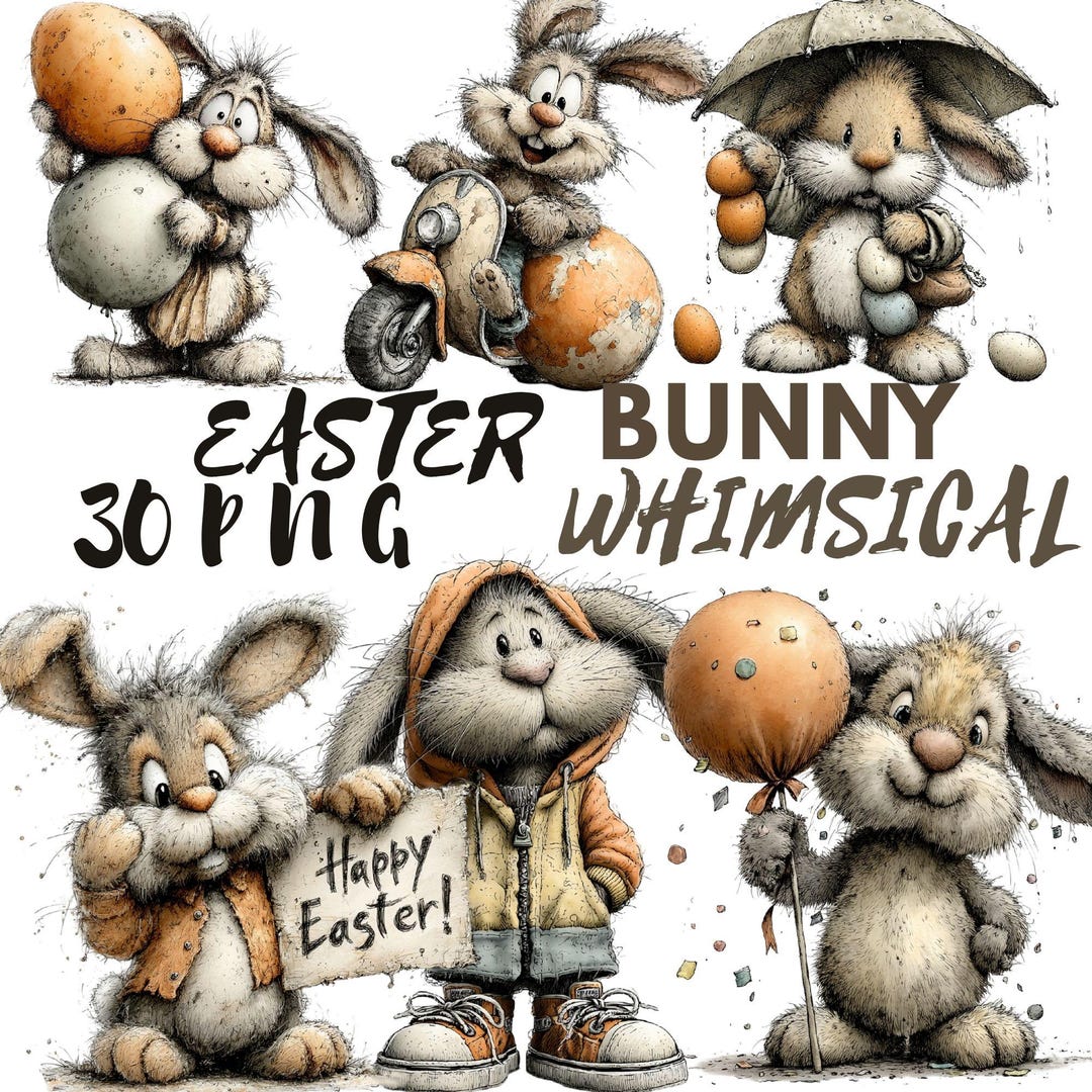 30 PNG Easter Bundle, Cute Easter Bunny Clipart, Spring Digital ...