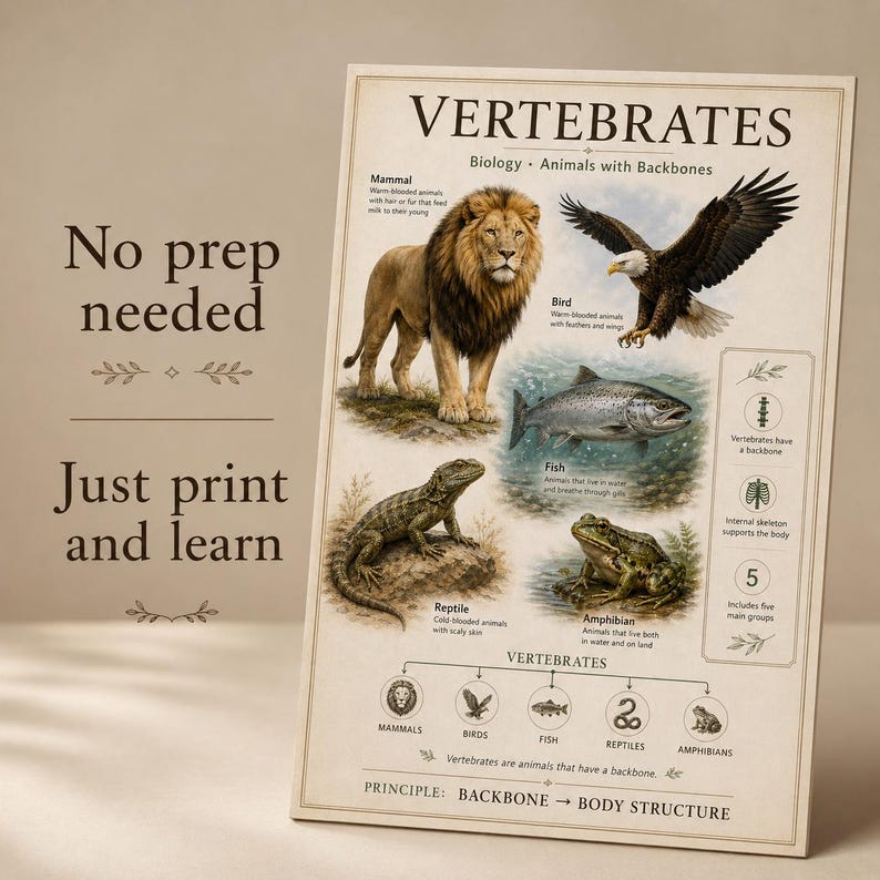 Vertebrates Poster | Animal Classification Chart | Biology Classroom ...