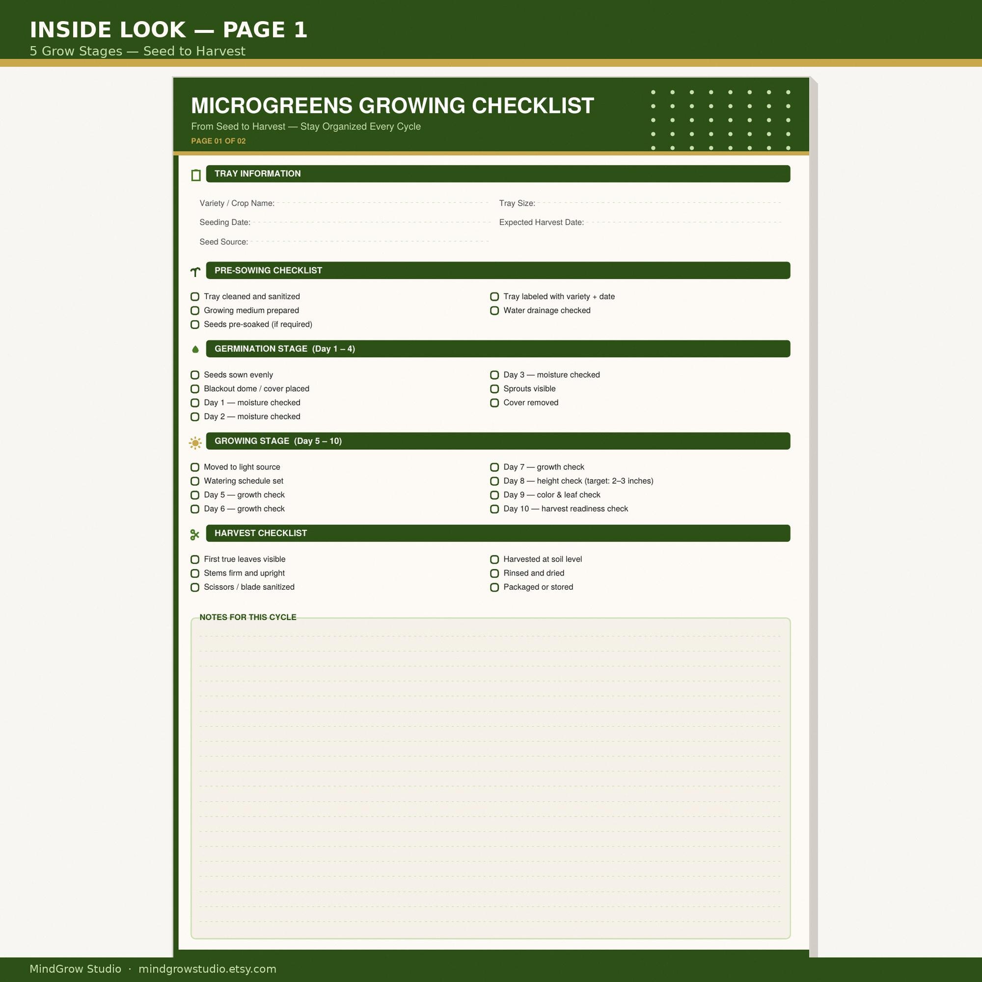 Microgreens Growing Checklist Printable | Beginner Grow Tracker | Small ...