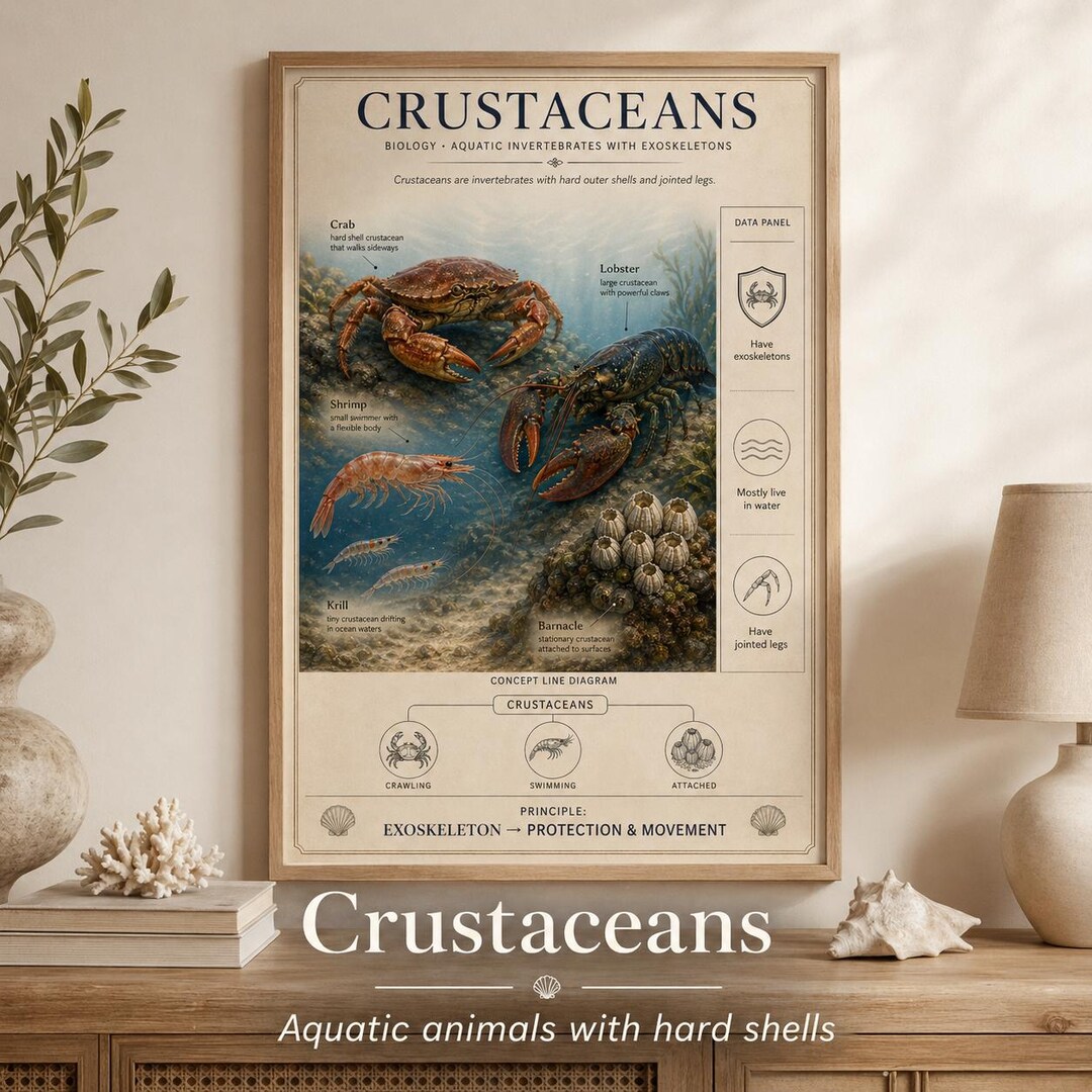 Crustaceans Poster Printable | Crab Lobster Shrimp Chart | Biology Wall ...