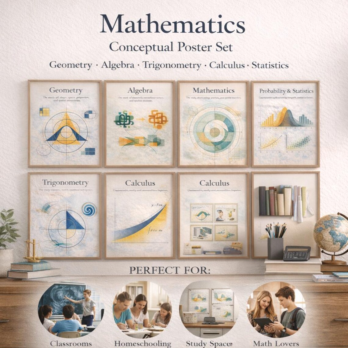 Math Visual Poster Set, Geometry, Algebra, Calculus Classroom Art (A4 ...