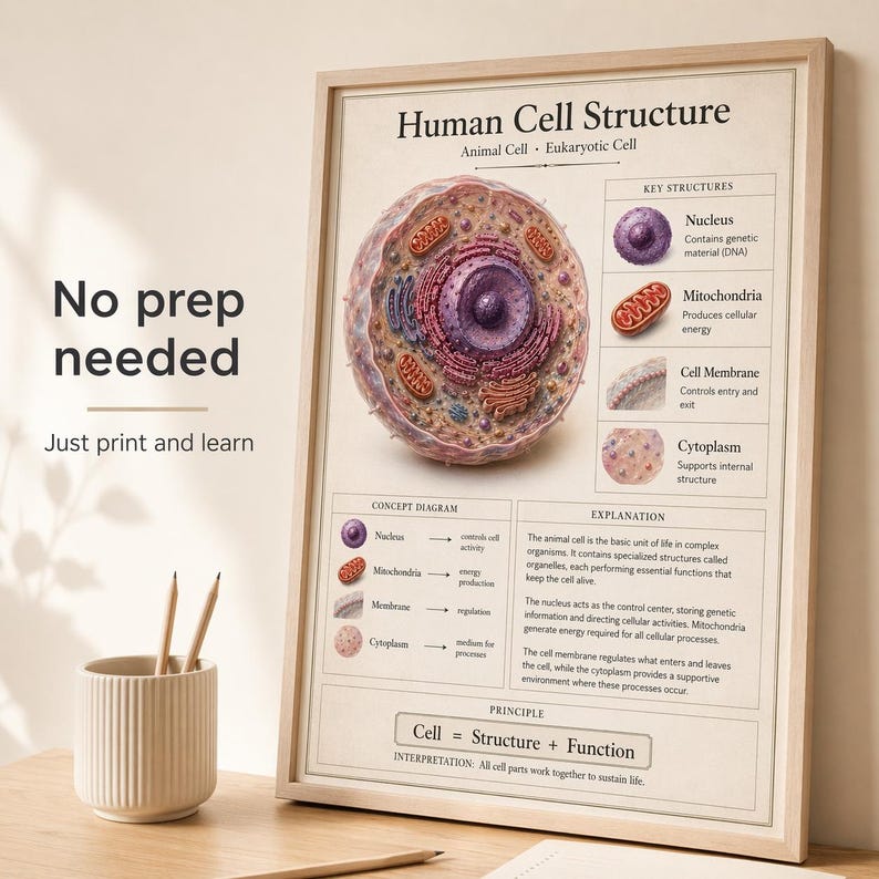 Animal Cell Structure Poster | Biology Wall Art, Homeschool Science ...