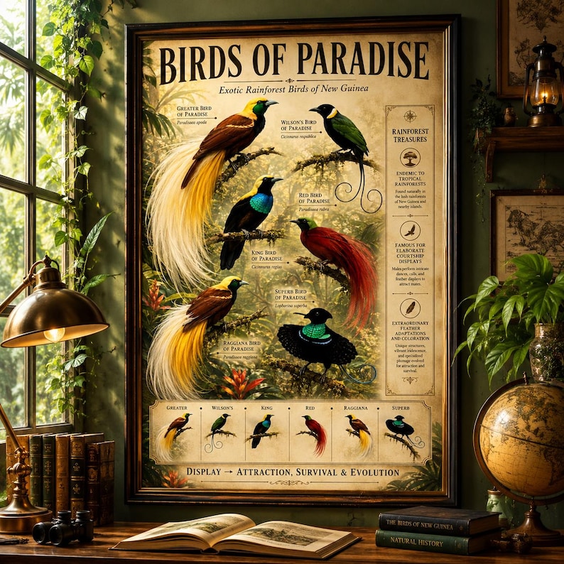 Birds of Paradise Poster | Bird Identification Chart | Biology ...