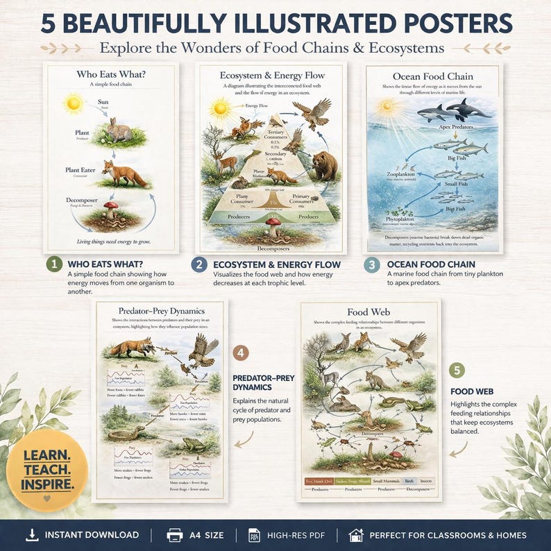 Food Chain Posters Bundle | Ecosystems, Science Classroom Printables ...