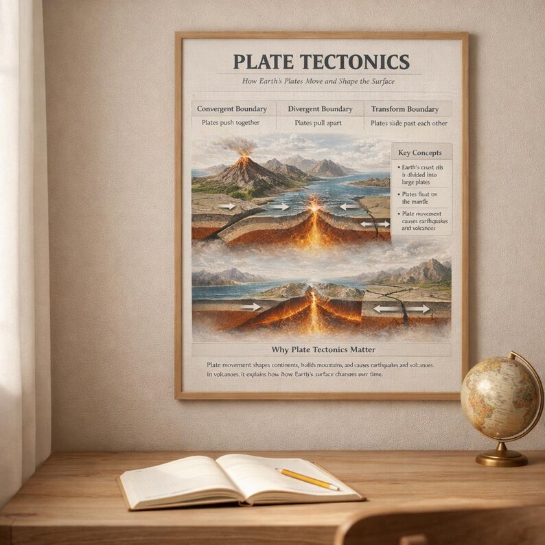 Plate Tectonics Educational Poster, Earth Science Chart, Vintage Style ...