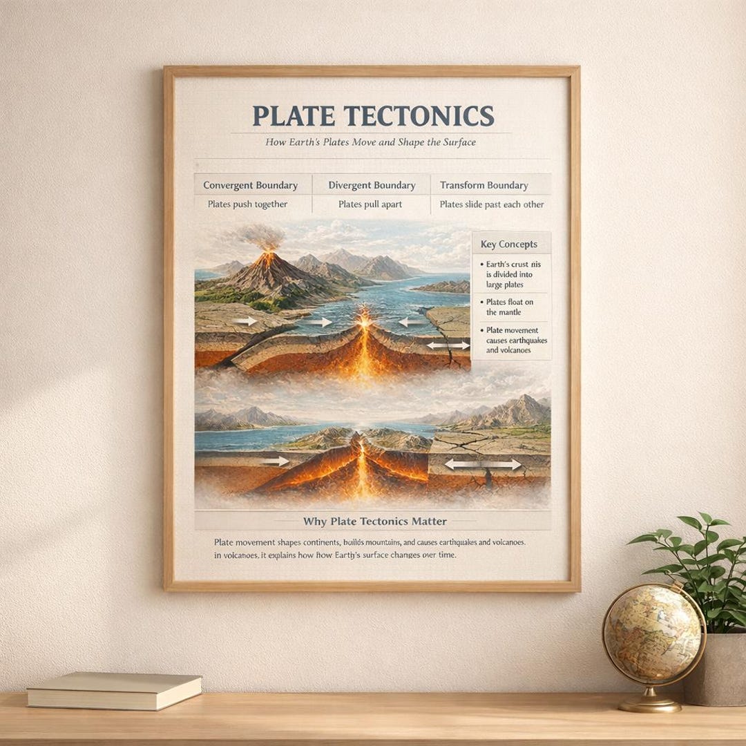 Plate Tectonics Educational Poster, Earth Science Chart, Vintage Style ...