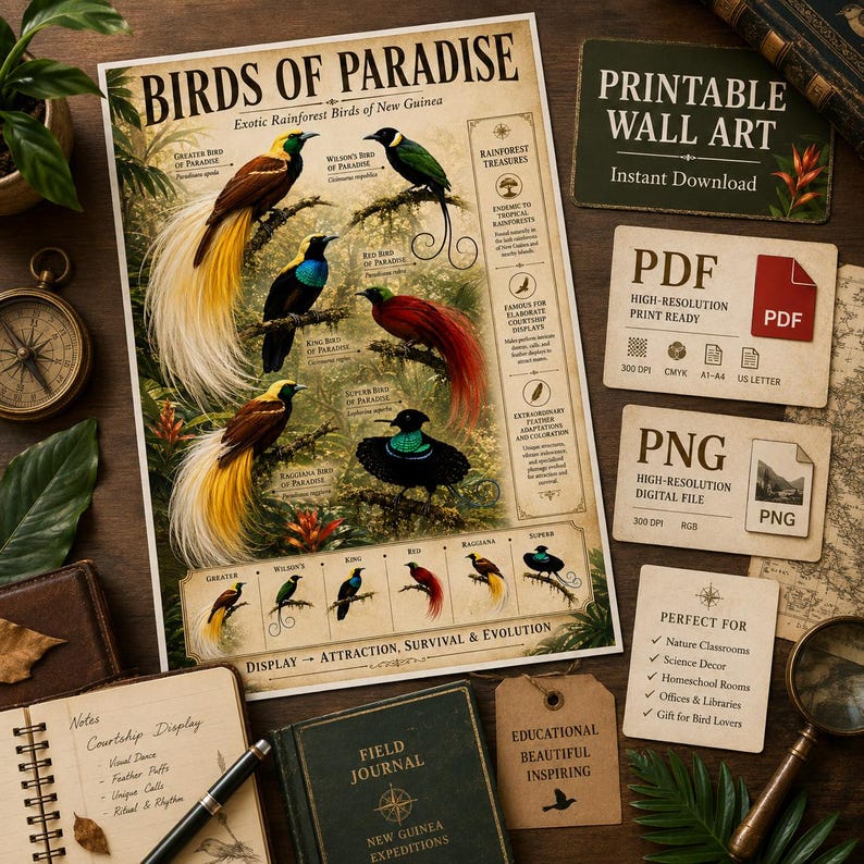 Birds of Paradise Poster | Bird Identification Chart | Biology ...