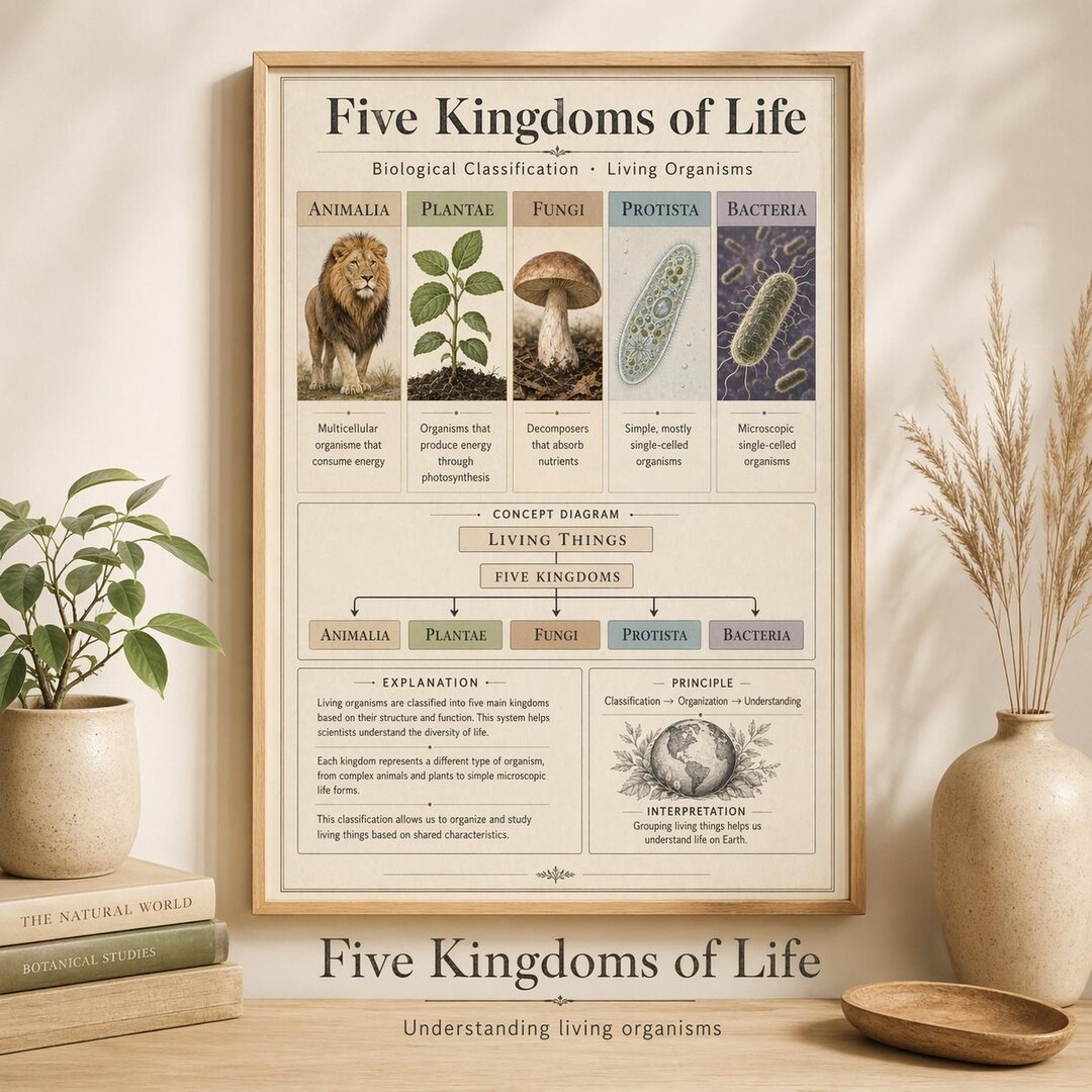 Five Kingdoms of Life Poster | Biological Classification Chart ...