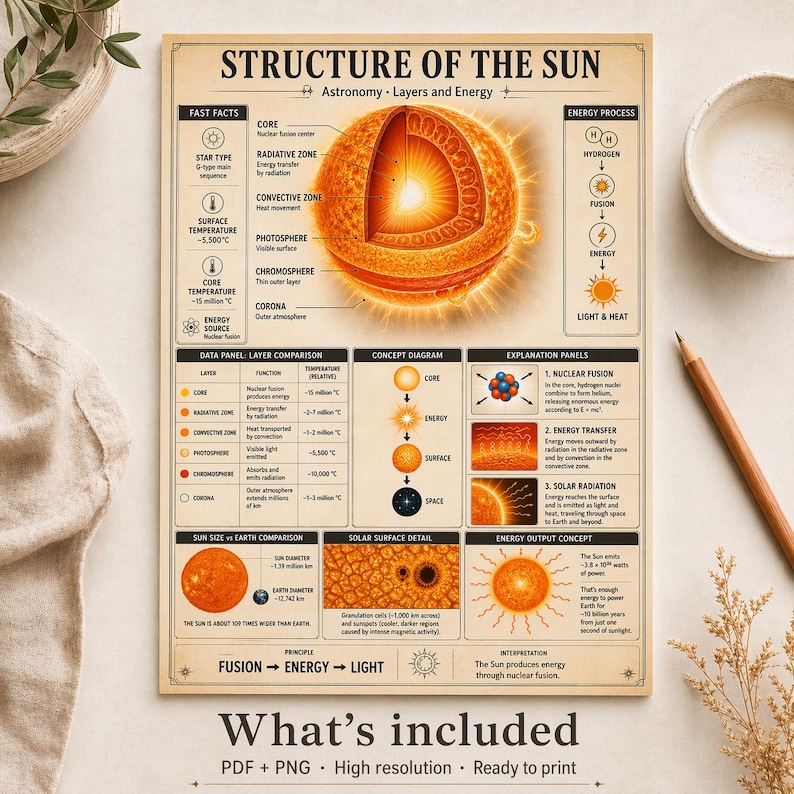 Structure of the Sun Poster | Layers Diagram Infographic (PDF PNG ...