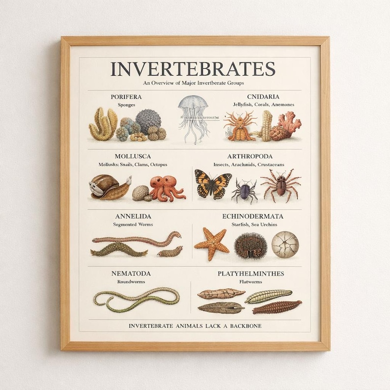 Invertebrates Educational Biology Poster – Animals Without Backbones ...