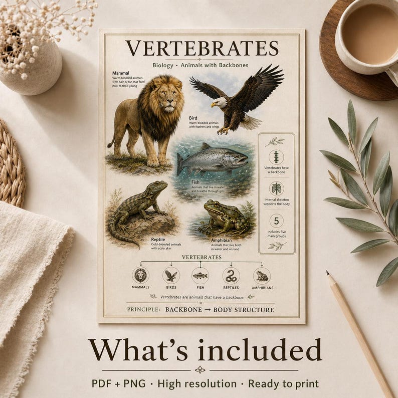 Vertebrates Poster | Animal Classification Chart | Biology Classroom ...