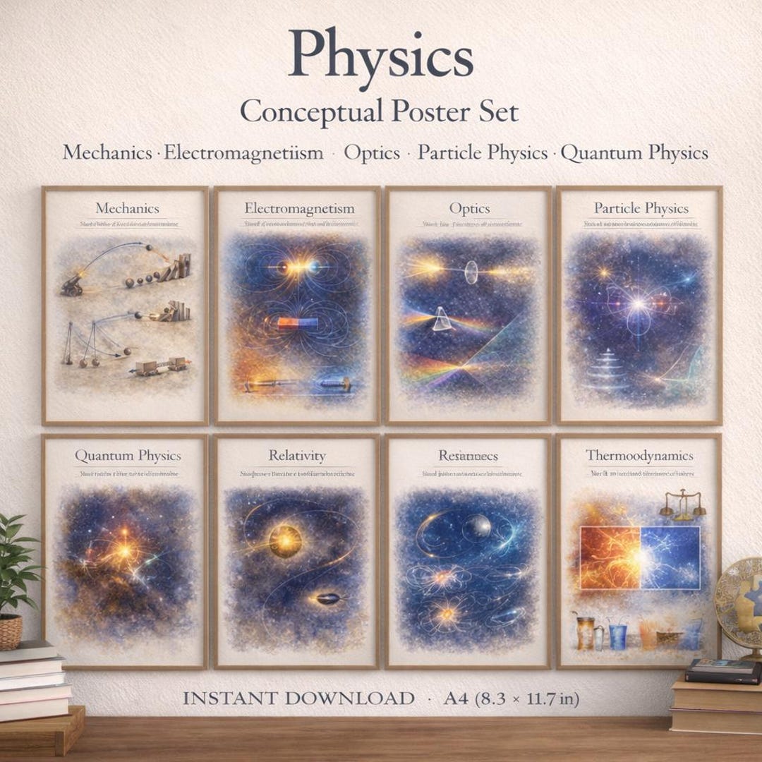 Physics Conceptual Poster Set (8 Prints) | Mechanics, Quantum ...