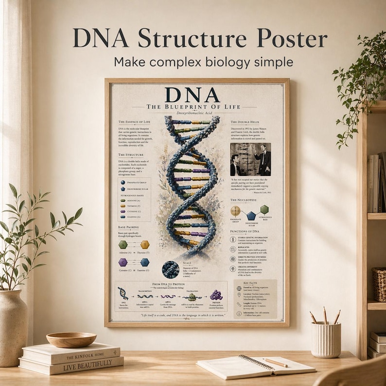 DNA Structure Poster | Biology Double Helix Chart (PDF Download) - Etsy