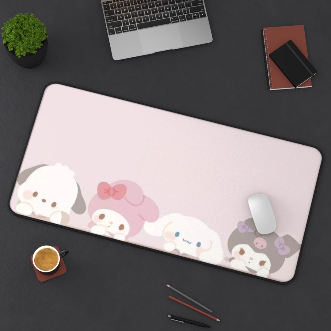 Kawaii Pastel Characters Desk Mat | Cute Pink Sanrio-style Mouse ...