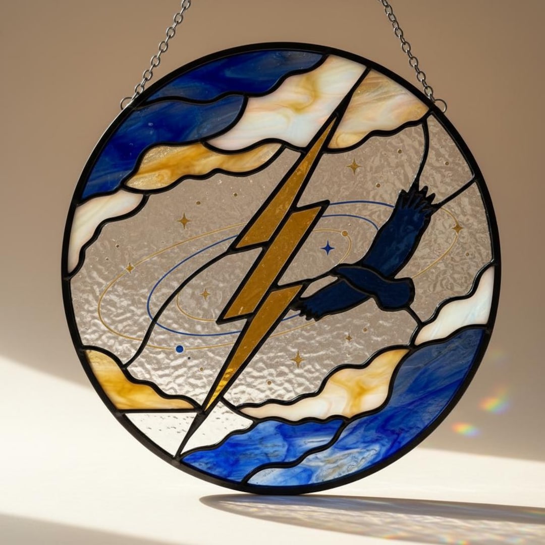 Zeus Jupiter Stained Glass Suncatcher, Round Celestial Window Hanging ...