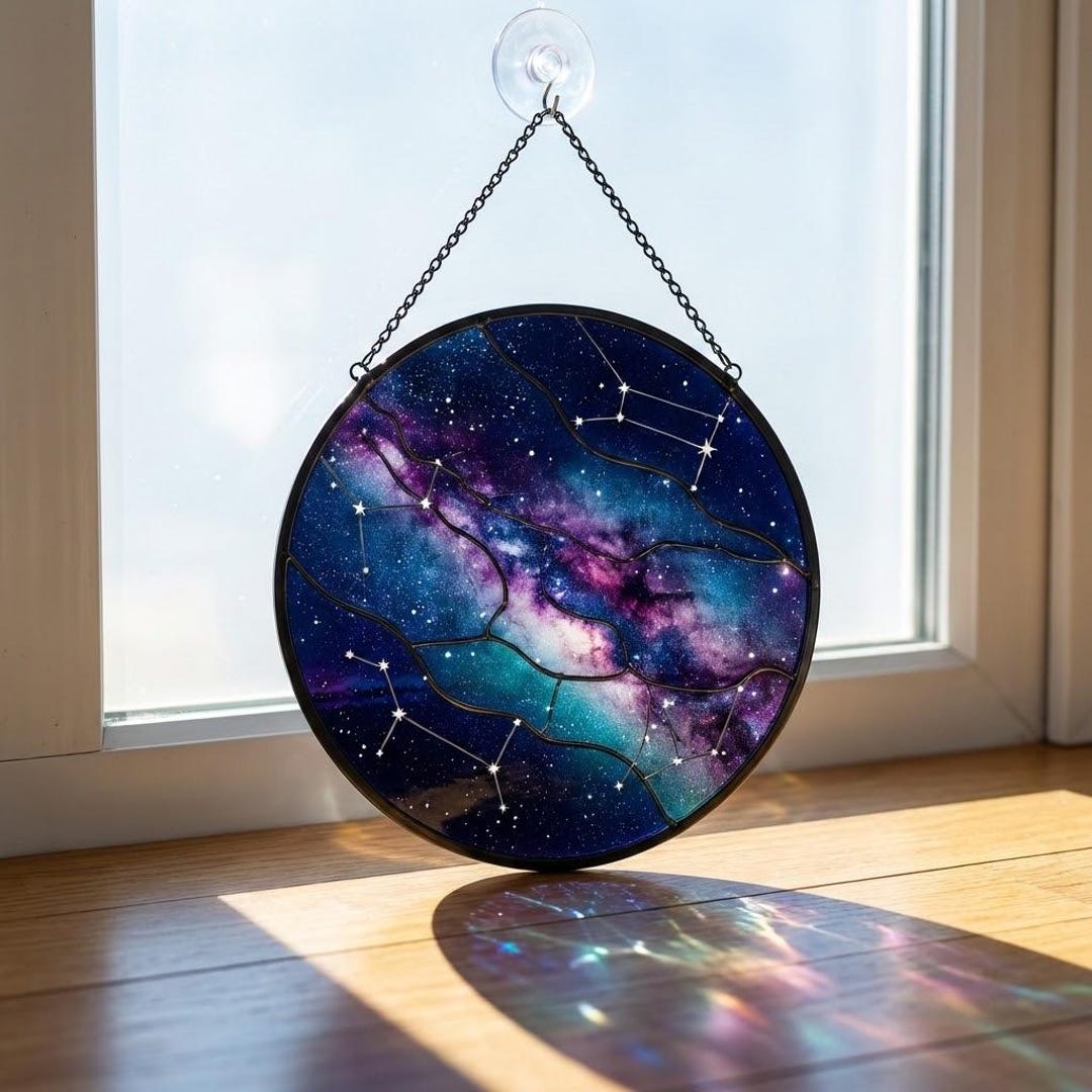 Galaxy Constellation Stained Glass Suncatcher, Milky Way Star Map ...
