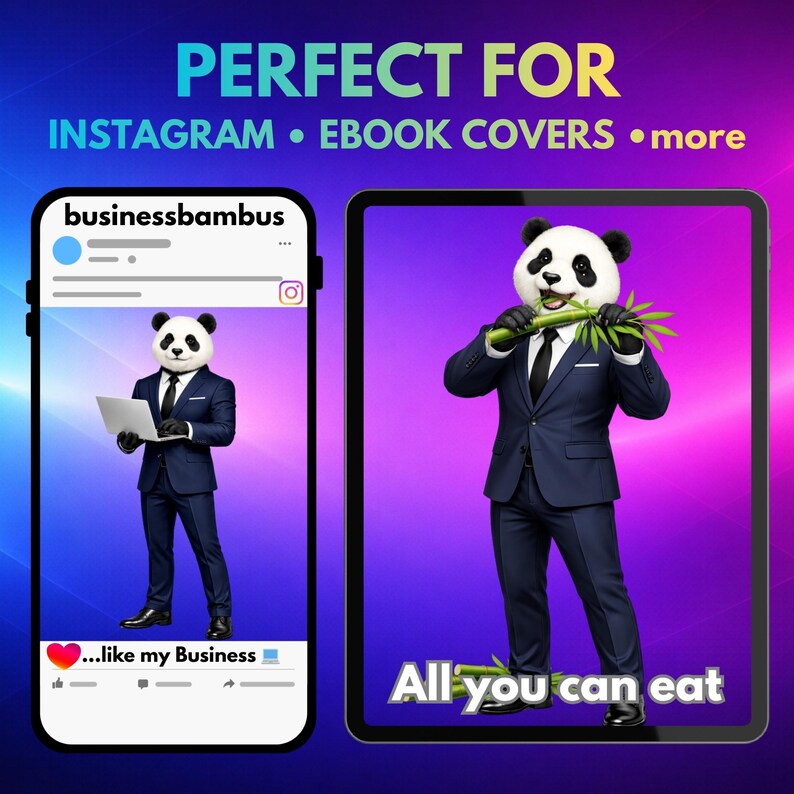 Panda PNG Bundle – 5 Business Panda Characters Clipart for Branding and ...