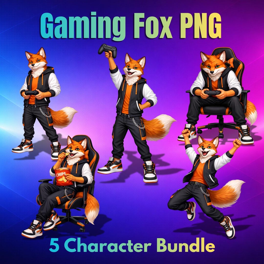 Fox PNG Bundle – 5 Gaming Fox Characters Clipart for Streamer Branding ...