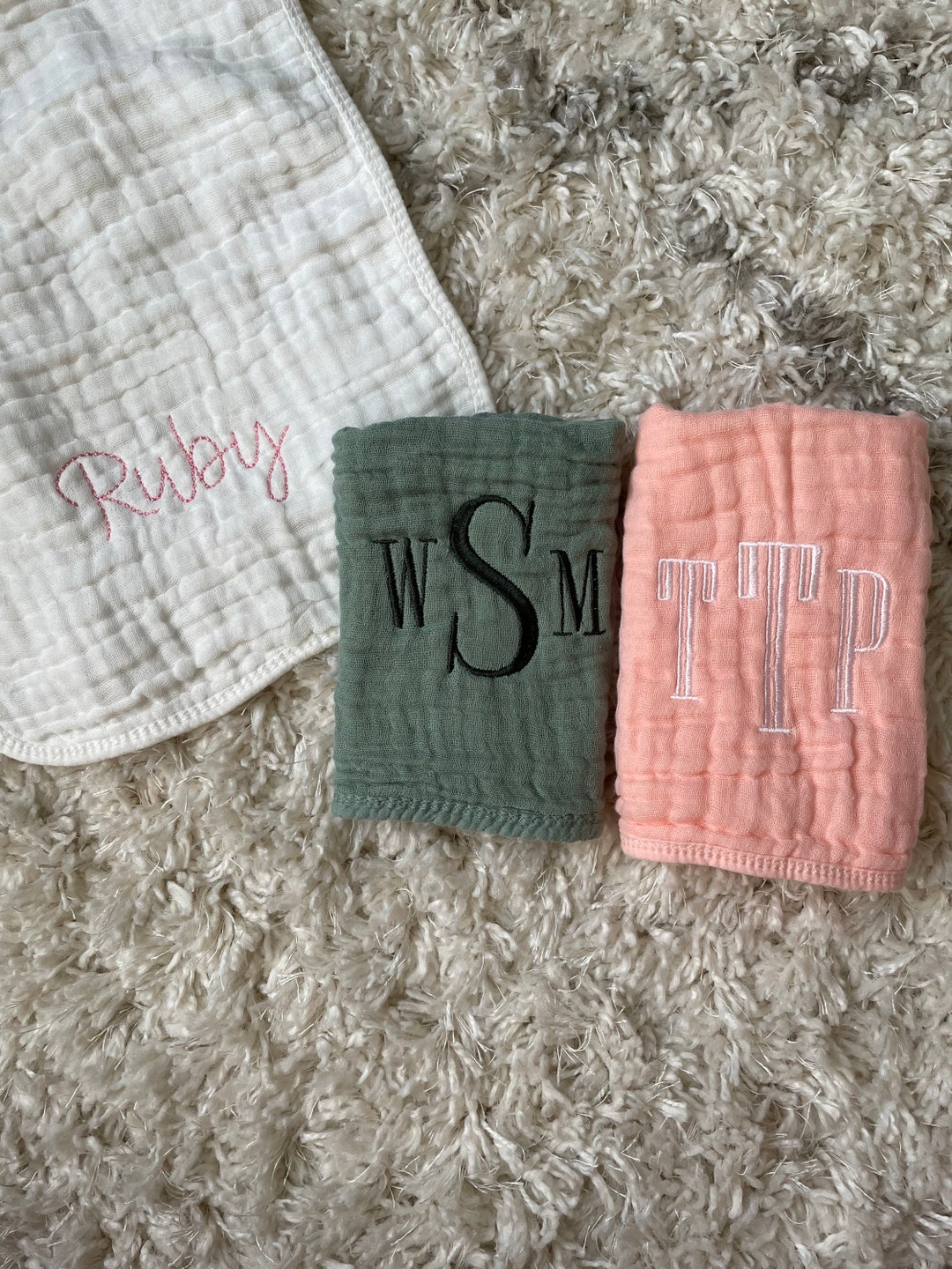 Custom Embroidered Muslin Burp Rags // Personalized Burp Cloths // Baby ...