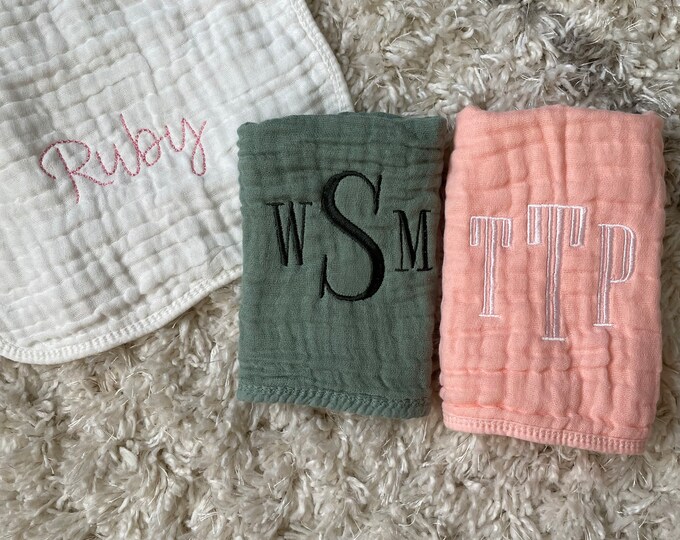 Custom Embroidered Muslin Burp Rags // Personalized Burp Cloths // Baby ...