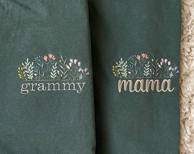 Floral Mama Embroidered Adult T-shirt // Mama Shirt // Grandma Shirt ...