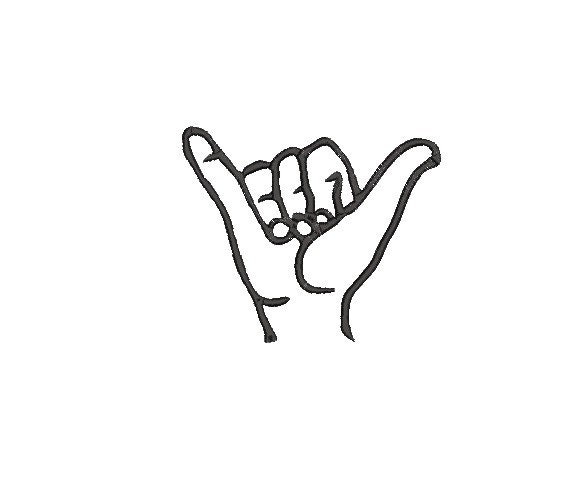 Surfer Hand Machine Embroidery Design, 6 Sizes, Thumb Little Finger ...