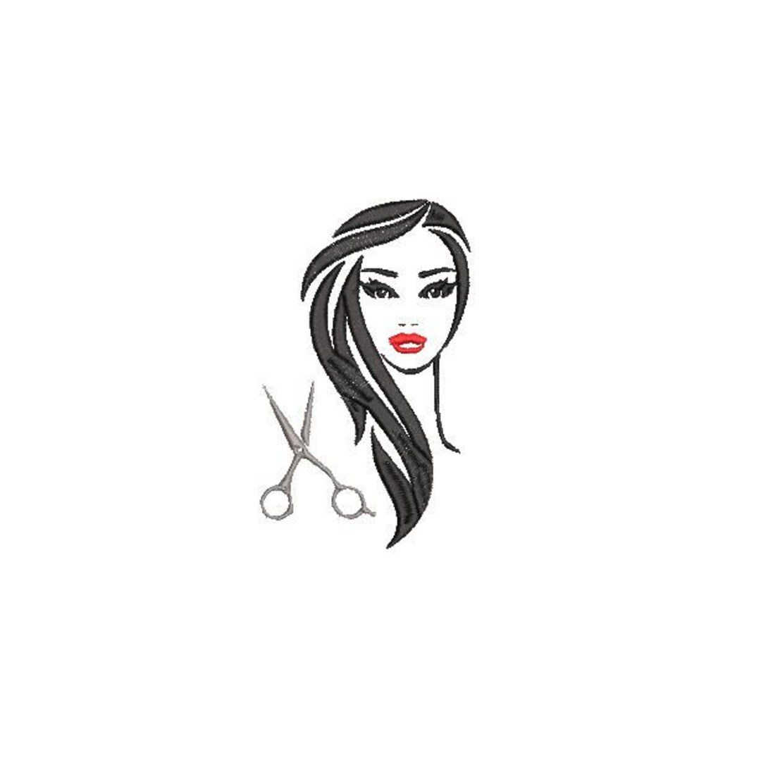 Haircut Girl With Scissors Machine Embroidery Design, 3 Sizes Hair ...