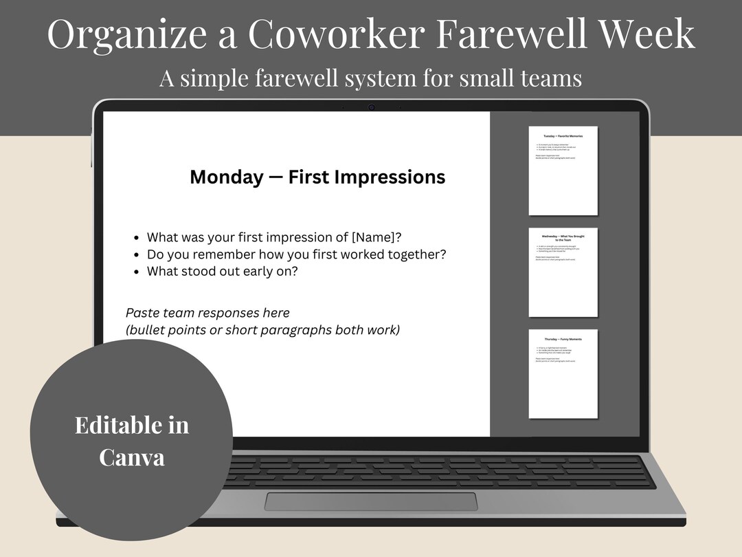 Farewell Week Organizer for Coworker | Small Team Goodbye Template ...