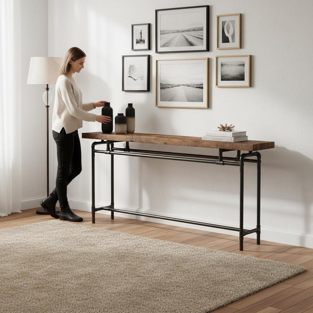 70.9” Console Table | Extra Long Industrial Sofa Table for Living Room ...
