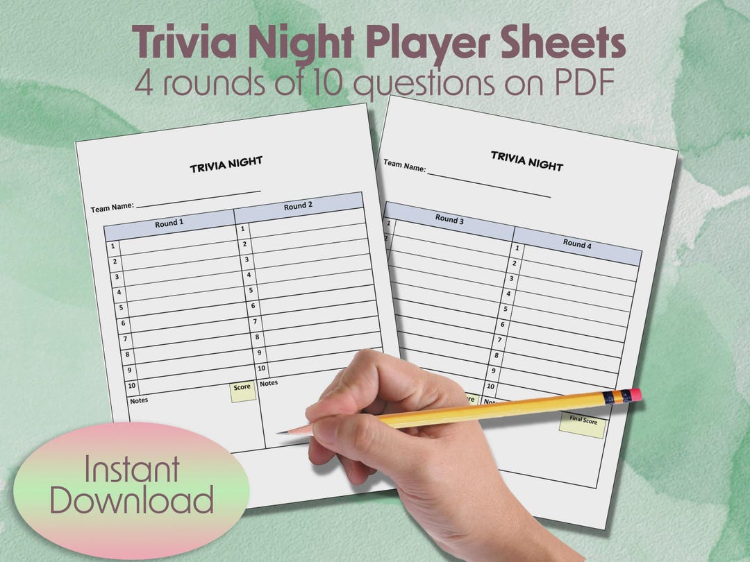 Downloadable & Printable 10 Question Quiz Sheets - Etsy