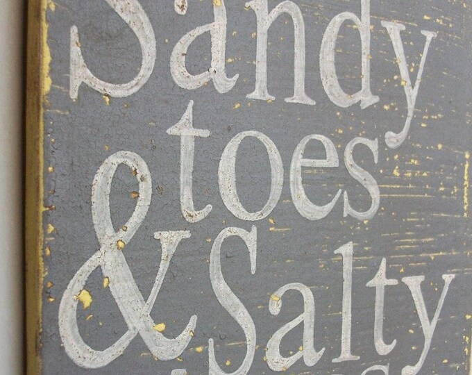 Sandy Toes & Salty Kisses Distressed Wooden Handpainted 9"x9" Sign Art ...