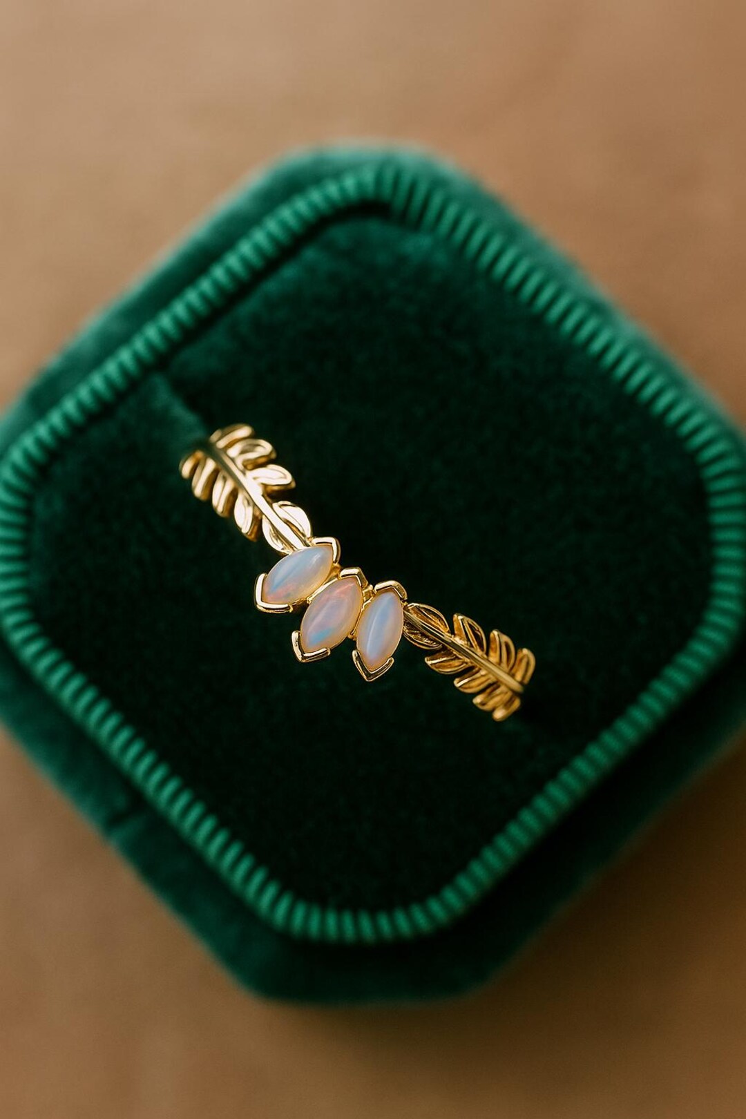 Lab Opal Leaf Ring • Marquise Opal Nature Ring • Gold Vine Opal Band - Etsy